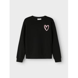 name it Mädchen Sweatshirt "NKFNELIA LS NREG SWE BRU PS", schwarz, Gr. 116, bedruckt, Sweatware, Obermaterial: 100% Baumwolle, Sweatshirts