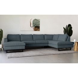 Wohnlandschaft Home Affaire, B:350cm H:85cm T:206cm, blau, 92% Polyester, 8% Nylon, Sofas, "Pinto, 350 cm, U-Form, XXL, mit Ottomanen", Cord,