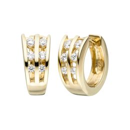 Jobo Damen Paar Creolen "Ohrringe mit 12 Zirkonia", 15,4mm, Silber 925 (Sterlingsilber), gold, Silber 925 (Sterlingsilber), Ohrringe, 925 Silber