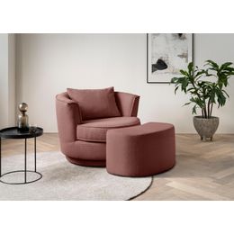Drehsessel Home Affaire, B:95cm H:77cm T:133cm, rosa, Sessel, "MAISIE, Love Seat,Lese-Sessel,Sessel-Set, mit Hocker", in MEGA CORD und Web-Velours,