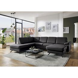 Wohnlandschaft DIE PLANBAR, B:309cm H:88cm T:235cm, schwarz, Sofas, "PN-EM15047 U-Form, ohne Kopfstützen", Echtleder, wahlweise mit Bettfunktion u.