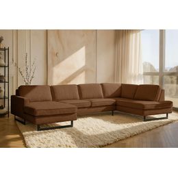 Wohnlandschaft Home Affaire, B:350cm H:85cm T:206cmbrick rot, 100% Polyester, Sofas, "Pinto, 350 cm, U-Form, XXL, mit Ottomanen", Cord, Chenille,