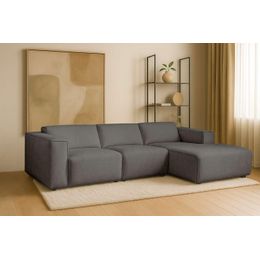 Ecksofa Home Affaire, B:281cm H:71cm T:161cm, grau, 94% PES, 6% NY, Wohnzimmer, Sofas, "Noord mit Kedernaht, Breite 281 cm, L-Form", Cord, Struktur,