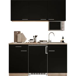 Pantryk&uuml;che respekta, B:150cm H:200cm T:60cm, schwarz, Komplettk&uuml;chen-Sets, "Luis, Duo Kochfeld, wahlweise mit Mikrowelle, Korpus Eiche S&auml;gerau",
