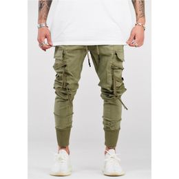 2Y Premium Herren Cargohose "B5194", grün, Gr. 31, 97% Baumwolle, 3% Elasthan, Hosen, mit elastischem Bund