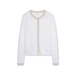 Madeleine Mode MADELEINE Damen Strickjacke "Strickjacke Strickjacke mit Vichy-Karo-Akzenten", wei&szlig;, Modern, Gr. 40, Obermaterial: 60% Viskose CV. 40% Baumwolle CO.,