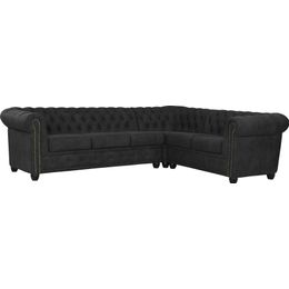 Chesterfield-Sofa Home Affaire, B:264cm H:72cm T:210cm, grau, Luxus-Microfaser Lederoptik (100% Polyester);Kunstleder, Sofas, "Rysum L-Form",
