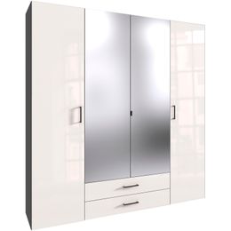 Drehtürenschrank wimex, B:160cm H:185cm T:54cm, schwarz, Holzwerkstoff, Schränke, "Mugano", wahlweise mit oder ohne Spiegel, mit Schubladen