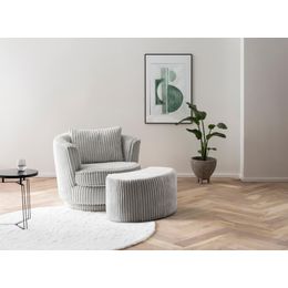 Drehsessel Home Affaire, B:95cm H:77cm T:133cm, grau, Sessel, "MAISIE, Love Seat,Lese-Sessel,Sessel-Set, mit Hocker", in MEGA CORD und Web-Velours,
