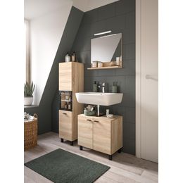 Badm&ouml;bel-Set Welltime, B:102cm H:186cm T:33cm, braun, Spanplatte, Kastenm&ouml;bel-Sets, "Tampa, Breite 102cm, 3-teilig", Waschbeckenunterschrank,