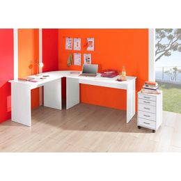Eckschreibtisch FMD, B:205cm H:76cm T:155cm, weiß, Büro, Tische, "Tiell", Winkel Schreibtisch, Bürotisch, beidseitig montierbar, 205/155 cm