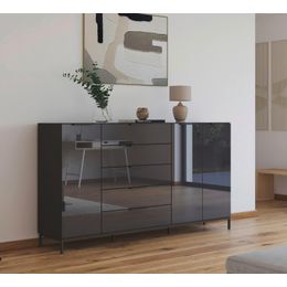 Kombikommode Rauch, B:200cm H:110cm T:42cm, grau, Holzwerkstoff, Schlafzimmer, Sideboards, "Kommode T&uuml;rkommode Sideboard Kombikommode FLIPP mit