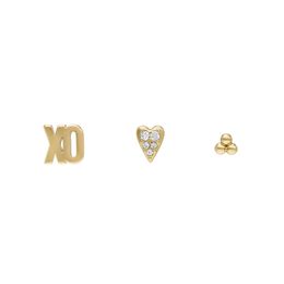 Fossil Damen Ohrstecker-Set "Multipack Schmuck Geschenk Metall JEWELRY Herz XO Trio", Metall, gelb, Metall, Ohrringe, mit Zirkonia (synth.)
