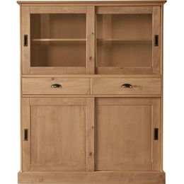 Highboard Home Affaire, B:114cm H:140cm T:40cm, beige, FSC-zertifiziertes Massivholz, Wohnzimmer, Sideboards, "Schr&ouml;der", Vitrine aus massivem
