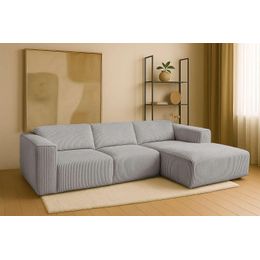 Ecksofa Home Affaire, B:281cm H:71cm T:161cm, grau, 92% PES, 8% NY, Wohnzimmer, Sofas, "Noord mit Kedernaht, Breite 281 cm, L-Form", Cord, Struktur,