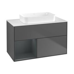 Villeroy & Boch Villeroy und Boch Finion Waschtischunterschrank F651HGGK 100x60,3x50,1cm, Regal links Midnight Blue Matt Lacquer, Anthracite matt