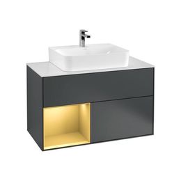 Villeroy & Boch Villeroy und Boch Finion Waschtischunterschrank F111HFHG 100cm, Abdeckplatte black matt, Regal links Gold matt, Midnight Blue Matt Lacquer
