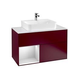 Villeroy & Boch Villeroy und Boch Finion Waschtischunterschrank F111MTHB 100cm, Abdeckplatte black matt, Regal links White matt lacquer, Peony Matt