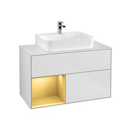 Villeroy & Boch Villeroy und Boch Finion Waschtischunterschrank F111HFMT 100cm, Abdeckplatte black matt, Regal links Gold matt, White matt lacquer