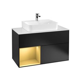 Villeroy & Boch Villeroy und Boch Finion Waschtischunterschrank F111HFPD 100cm, Abdeckplatte black matt, Regal links Gold matt, Black matt lacquer