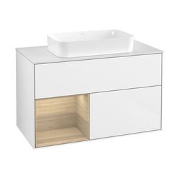 Villeroy & Boch Villeroy und Boch Finion Waschtischunterschrank F651PCGF 100x60,3x50,1cm, Regal links Oak Veneer, Glossy white lacquer