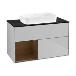 Villeroy & Boch Villeroy und Boch Finion Waschtischunterschrank F652GNGJ 100x60,3x50,1cm, Regal links Walnut veneer, Light grey matt