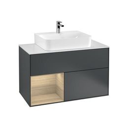 Villeroy & Boch Villeroy und Boch Finion Waschtischunterschrank F111PCHG 100cm, Abdeckplatte black matt, Regal links Oak Veneer, Midnight Blue Matt Lacquer