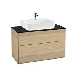 Villeroy & Boch Villeroy und Boch Finion Waschtischunterschrank F10200PC 100x60,3x50,1cm, Abdeckplatte black matt, Oak Veneer