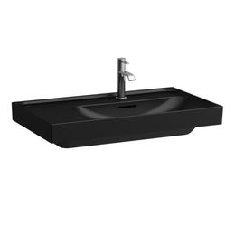 Laufen Meda Waschtisch H8171157161041 80x46cm, unterbauf&auml;hig, Ablage links, mit &Uuml;berlauf, 1 Hahnloch, schwarz matt