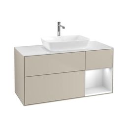Villeroy & Boch Villeroy und Boch Finion Waschtischunterschrank G831MTHH 120cm, Abdeckplatte white matt, Emotion, Regale White matt lacquer, Sand Matt Lacquer