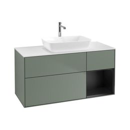 Villeroy & Boch Villeroy und Boch Finion Waschtischunterschrank G831PDGM 120cm, Abdeckplatte white matt, Emotion, Regale Black matt lacquer, Olive Matt Lacquer