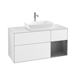 Villeroy & Boch Villeroy und Boch Finion Waschtischunterschrank F831GKGF 120cm, Abdeckplatte white matt, Regale Anthracite matt lacquer, Glossy white lacquer