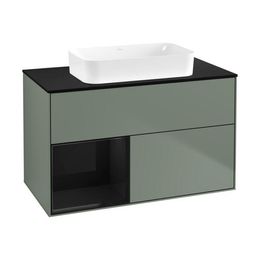 Villeroy & Boch Villeroy und Boch Finion Waschtischunterschrank G652PHGM 100x60,3x50,1cm, Regal links Glossy Black Lacquer, Olive Matt Lacquer