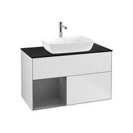 Villeroy & Boch Villeroy und Boch Finion Waschtischunterschrank F772GKMT 100cm, Abdeckplatte black matt, Regale Anthracite matt lacquer, White matt lacquer