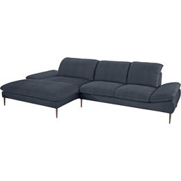 Ecksofa W.Schillig, B:340cm H:87cm T:185cm, blau, Chenille-Flachgewebe R66 (85% Polyester, 15% Nylon);Longlife Xtra-Leder Z59: Glattleder mit