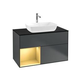 Villeroy & Boch Villeroy und Boch Finion Waschtischunterschrank F772HFHG 100cm, Abdeckplatte black matt, Regale Gold matt lacquer, Midnight Blue Matt Lacquer