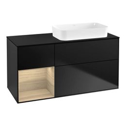 Villeroy & Boch Villeroy und Boch Finion Waschtischunterschrank F682PCPD 120x60,3x50,1cm, Regal links Oak Veneer, Black matt lacquer