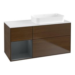 Villeroy & Boch Villeroy und Boch Finion Waschtischunterschrank F681HGGN 120x60,3x50,1cm, Regal links Midnight Blue Matt Lacquer, Walnut veneer
