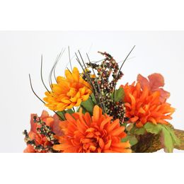 Kunstblume I.GE.A., B:22cm H:26cm L:20cm, orange, Polyester, Kunstpflanzen, "Dahlien-Gesteck im Topf", Mit Beeren Blume Dekoblume Gesteck Herbstblume