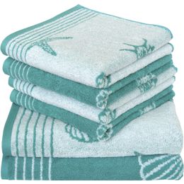 Handtuch Set Dyckhoff, blau, Walkfrottee, Obermaterial: 100% Baumwolle, Handtuch-Sets, "Seashell", mit Muschelmuster; 4 Handt&uuml;cher (50x100cm), 2