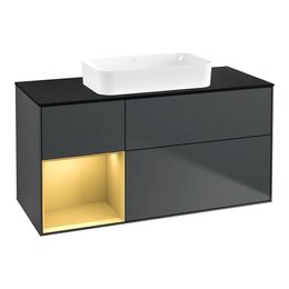 Villeroy & Boch Villeroy und Boch Finion Waschtischunterschrank F702HFHG 120x60,3x50,1cm, Regal links Gold matt, Midnight Blue Matt Lacquer