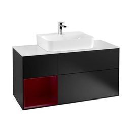 Villeroy & Boch Villeroy und Boch Finion Waschtischunterschrank F161HBPD 120cm, Abdeckplatte white matt, Regal links Peony, Black matt lacquer