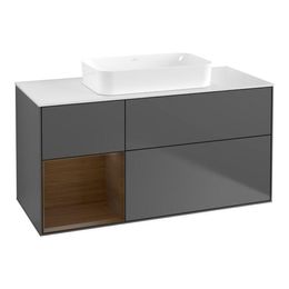 Villeroy & Boch Villeroy und Boch Finion Waschtischunterschrank F701GNGK 120x60,3x50,1cm, Regal links Walnut veneer, Anthracite matt