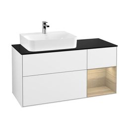 Villeroy & Boch Villeroy und Boch Finion Waschtischunterschrank G152PCGF 120cm, Abdeckplatte black matt, Emotion, Regal links Oak Veneer, Glossy white lacquer