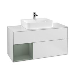 Villeroy & Boch Villeroy und Boch Finion Waschtischunterschrank F161GMMT 120cm, Abdeckplatte white matt, Regal links Olive Matt Lacquer, White matt lacquer