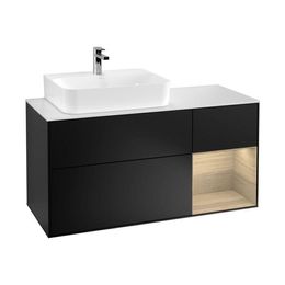 Villeroy & Boch Villeroy und Boch Finion Waschtischunterschrank F151PCPD 120cm, Abdeckplatte white matt, Regal rechts Oak Veneer, Black matt lacquer