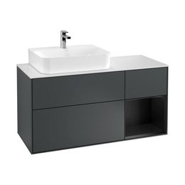 Villeroy & Boch Villeroy und Boch Finion Waschtischunterschrank F151PDHG 120cm, Abdeckplatte white matt, Regal rechts Black matt lacquer, Midnight Blue Matt Lacquer