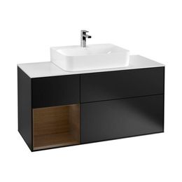 Villeroy & Boch Villeroy und Boch Finion Waschtischunterschrank F161GNPD 120cm, Abdeckplatte white matt, Regal links Walnut veneer, Black matt lacquer