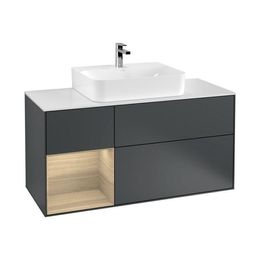 Villeroy & Boch Villeroy und Boch Finion Waschtischunterschrank F161PCHG 120cm, Abdeckplatte white matt, Regal links Oak Veneer, Midnight Blue Matt Lacquer
