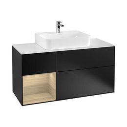 Villeroy & Boch Villeroy und Boch Finion Waschtischunterschrank F161PCPD 120cm, Abdeckplatte white matt, Regal links Oak Veneer, Black matt lacquer
